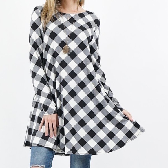 42Pops | Tops | 42pops Black White Check Tunic Small | Poshmark